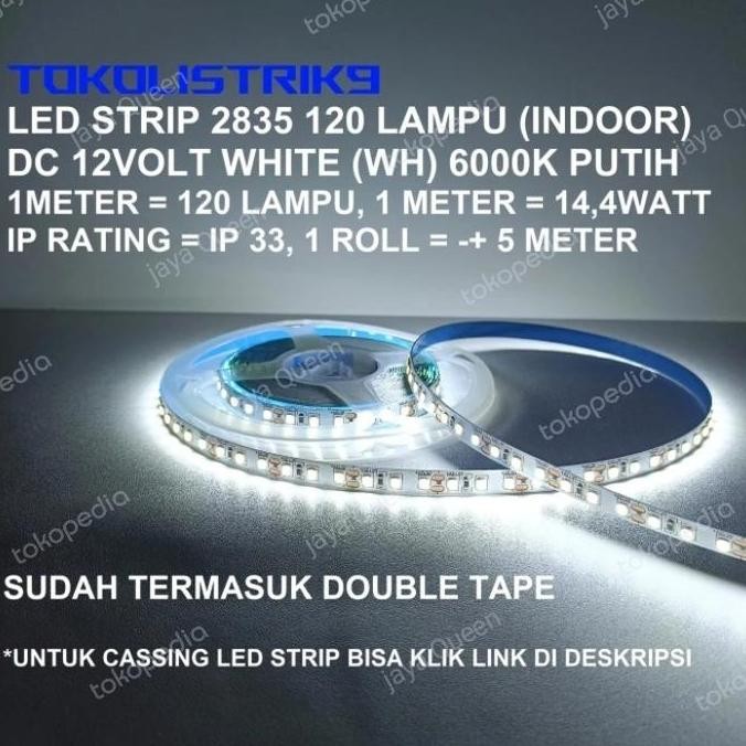 Jual Bst Ready Led Strip 2835 Dc12V Ip33 120 Led Putih 6000K 5 Meter ...