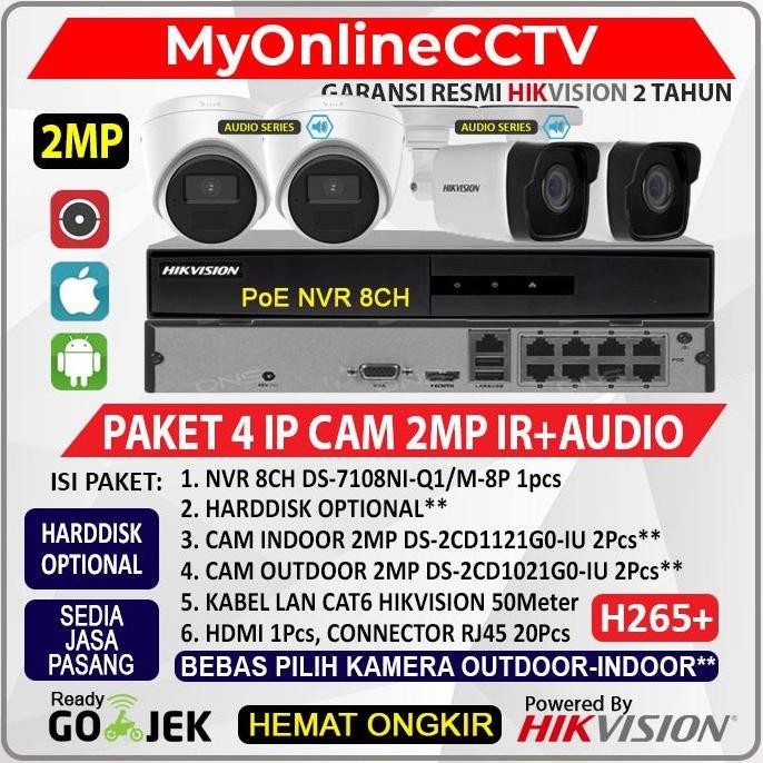 Jual Promo Paket Ip Camera Hikvision Cctv 4Ch 2Mp Audio Nvr 8Ch Built ...