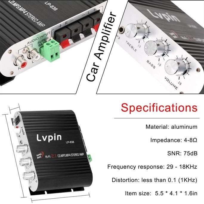 Jual Ampli Mini Hifi Stereo Power Amplifier Treble Bass Booster 12V ...