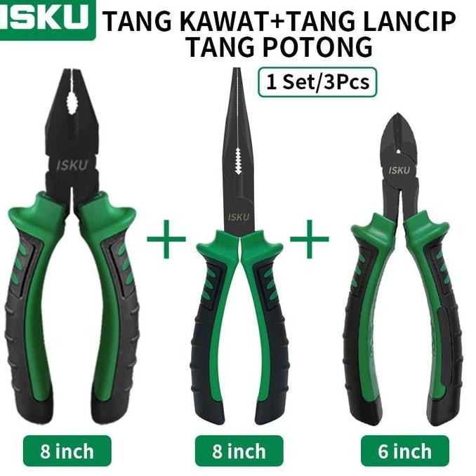 Jual ISKU tang kombinasi 3 pcs set tang kawat 8 inch tang lancip 8 inch ...