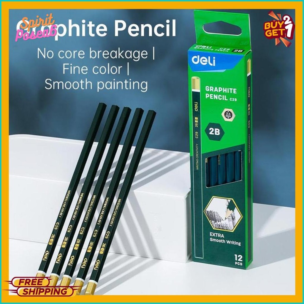 Jual Deli Graphite Pencil / Pensil Kayu 2B Isi 12 Nyaman Digenggam Ec29 Diskon Setengah Harga ...