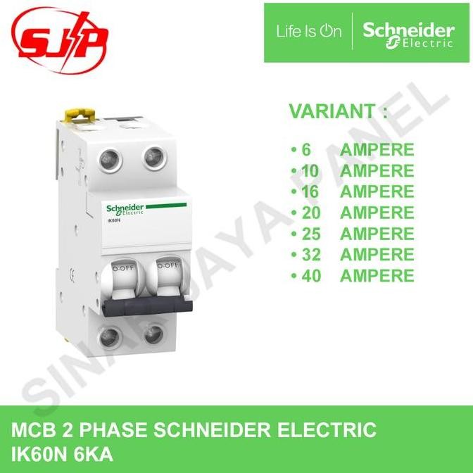 Jual Promo MCB SCHNEIDER IK60N 6KA 2 PHASE 6A 10A 16A 20A 25A 32A 40A ORIGINAL COD | Shopee ...
