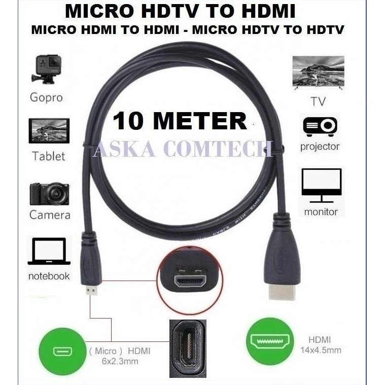 Jual KABEL MICRO HDMI PANJANG 10 METER / KABEL MICRO HDMI TO HDMI ...