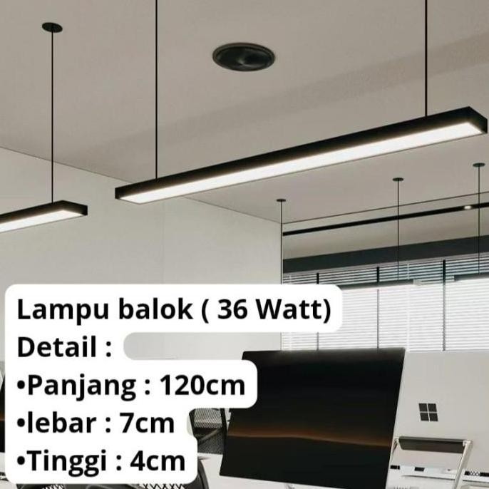 Jual Lampu balok Led 36 watt office gantung plafon --Body Hitam&putih ...