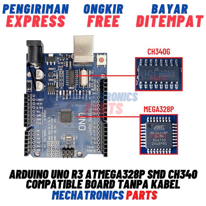 Jual ARDUINO UNO R3 ATMEGA328P SMD CH340 COMPATIBLE BOARD TANPA KABEL ...