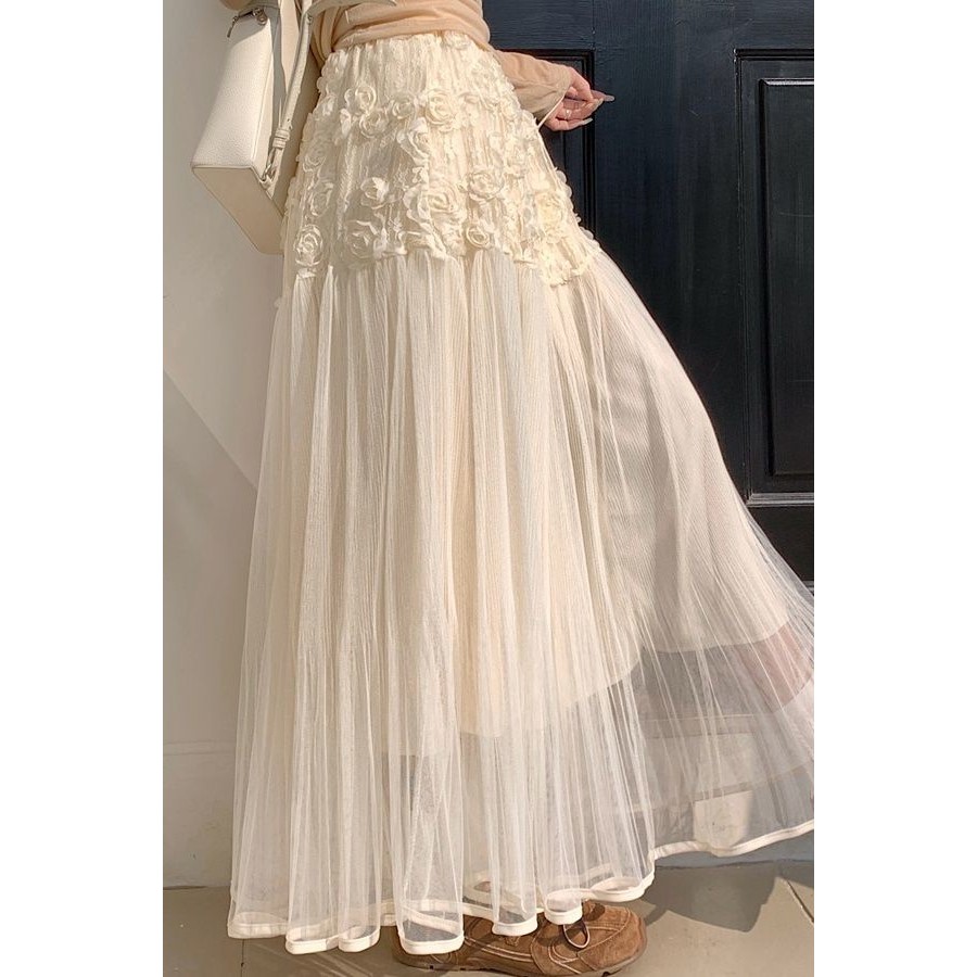 Jual Rok renda jala setengah badan / rok bunga tiga dimensi berpinggang ...