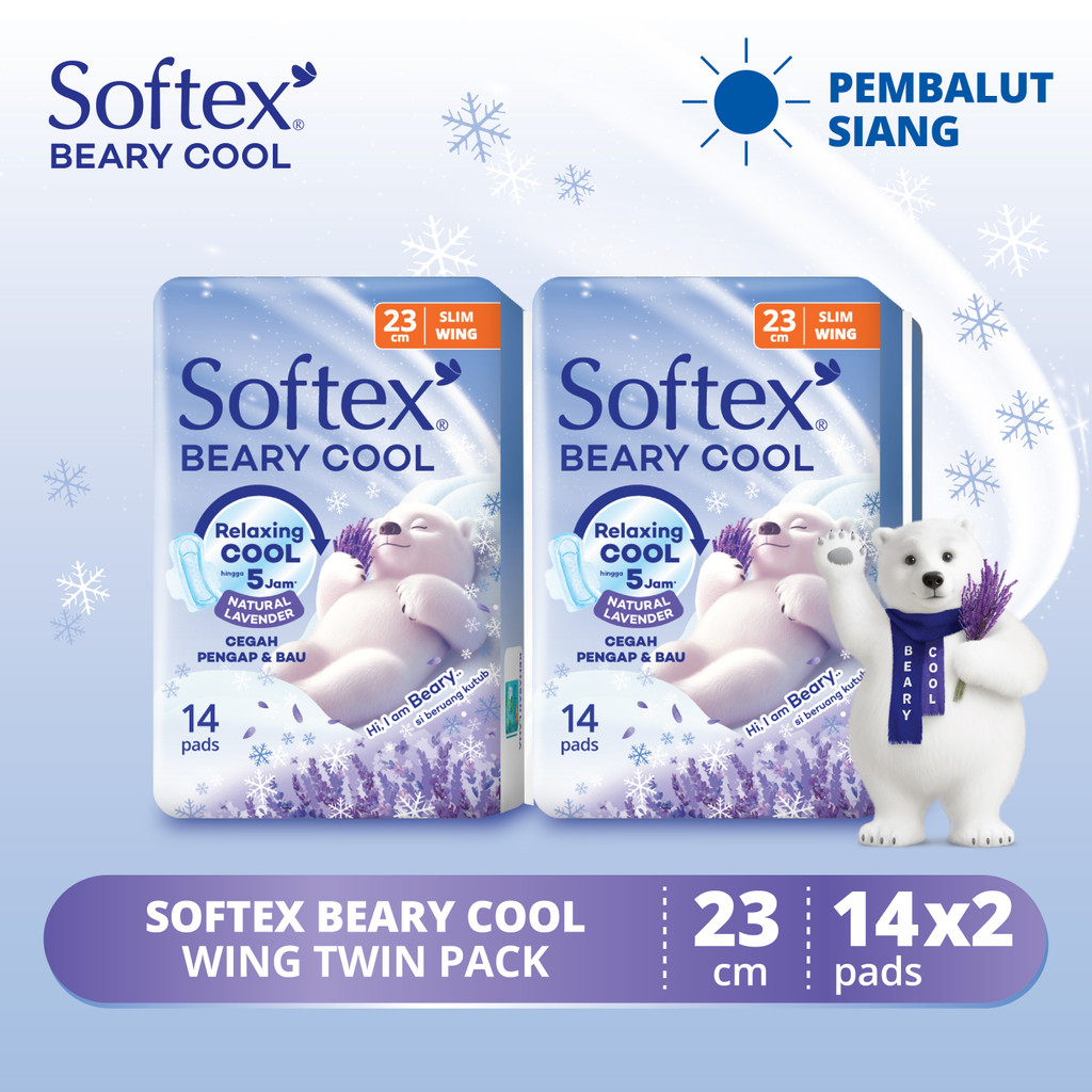 Jual Softex Beary Cool + Super Slim 23cm 14s x 2 Packs - Pembalut Cool | Shopee Indonesia