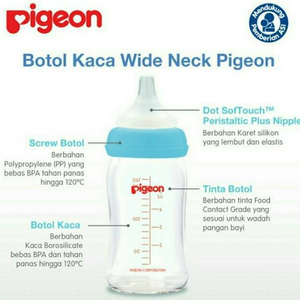 Jual PIGEON Glass 160ml Botol Kaca Pigeon Peristaltic Plus wide neck 240ml / Botol susu kaca ...