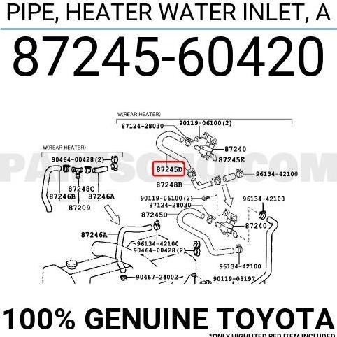 Jual Selang Hose Water Heater Land Cruiser Vx80 Hdj80 Original 87245 ...