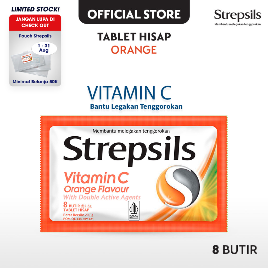 Jual Strepsils Vitamin C 8s - Permen (Tablet Hisap) Pelega Tenggorokan ...