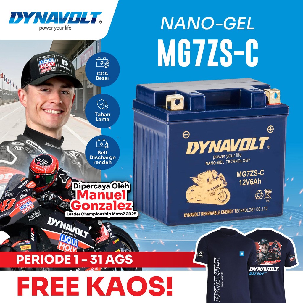 Jual DYNAVOLT Aki Motor Honda Sonic 150, Vario 125/150, Scoopy ISS, dll | Nano-Gel MG7ZS-C | 6 ...