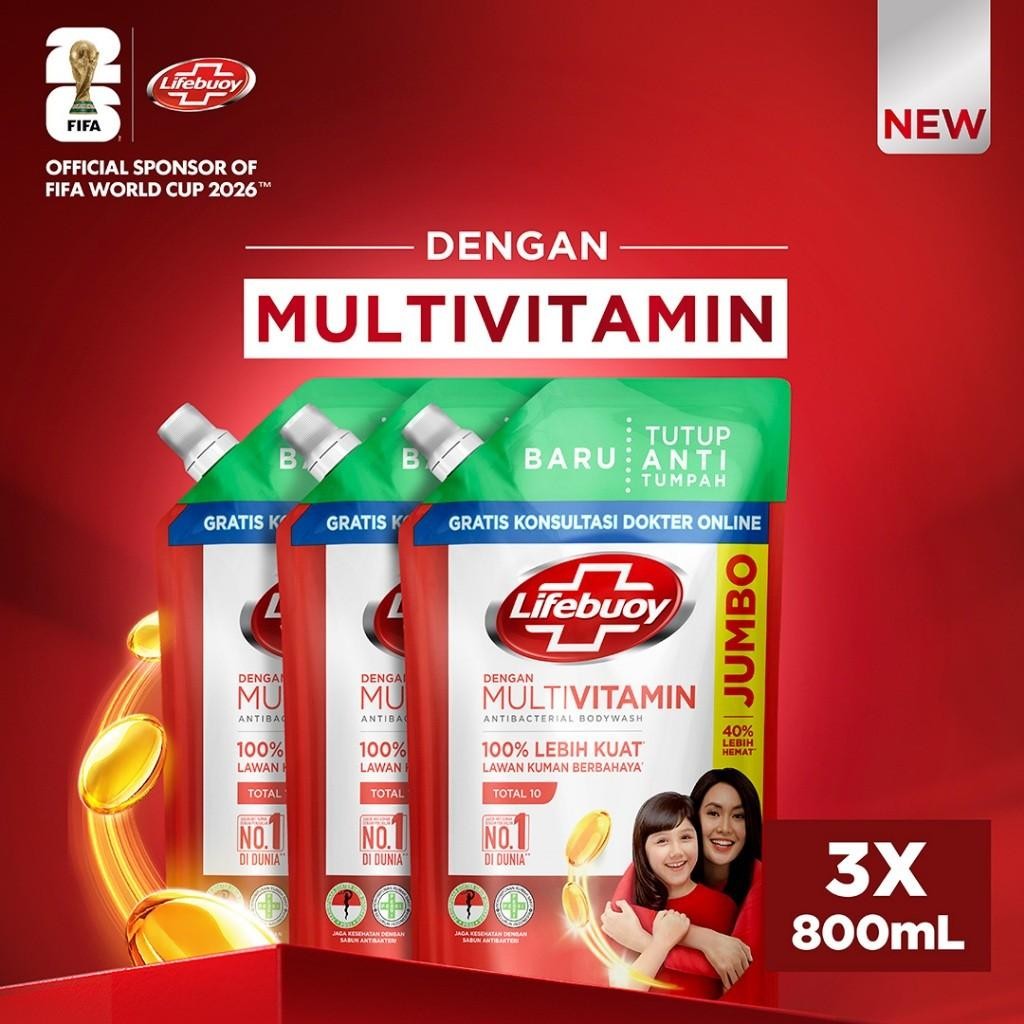 Jual Lifebuoy Sabun Mandi Cair Antibacterial Total 10 800Ml X 3 Pcs ...