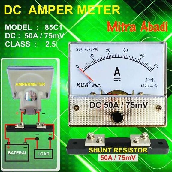 Jual new !!! Amperemeter ANALOG DC 50A/50.000 mA 75 mV + Shunt Resistor ...