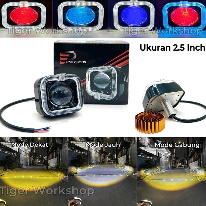 Jual LAMPU DEPAN MINI PROJECTOR BILED MATRIX 2.5 INCH KOTAK 2 WARNA LED ...