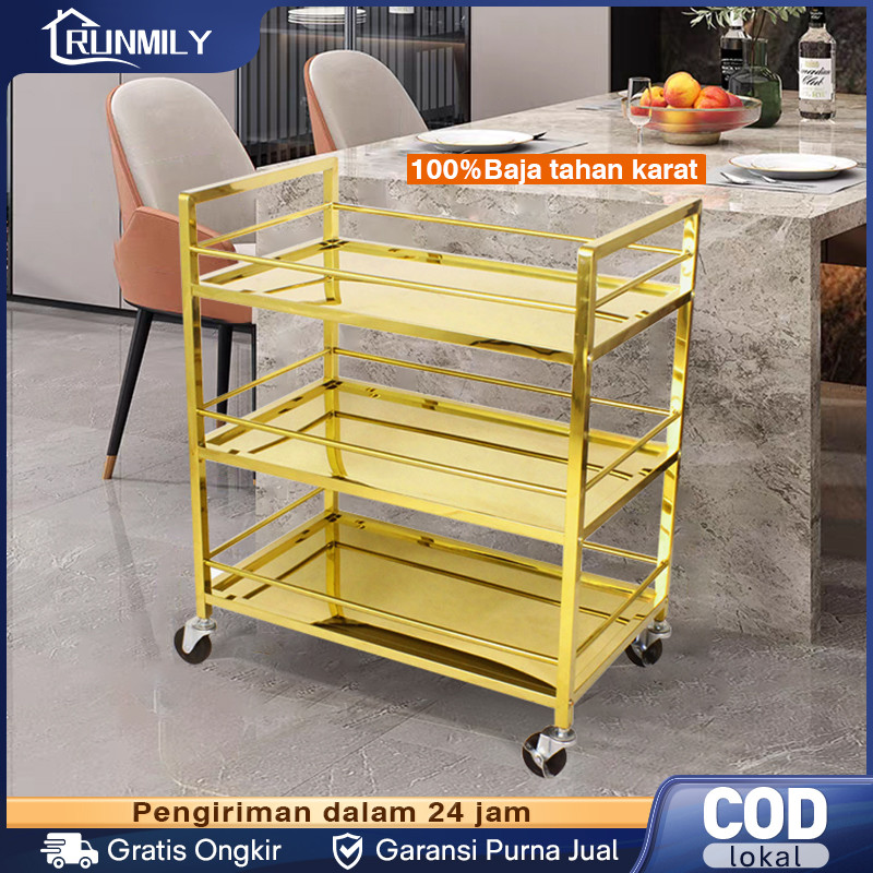 Jual Trolley Emas Mewah Multifungsi Troli Hidangan 3 Tingkat Stainless ...