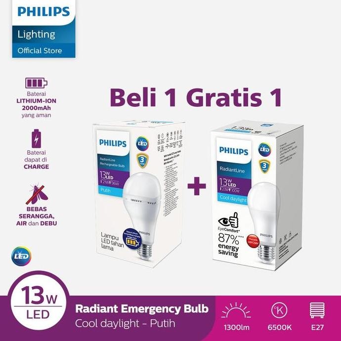 Jual Philips Radiantline Emergency Ledbulb 13W 6500K Free 1 Lampu | Shopee Indonesia
