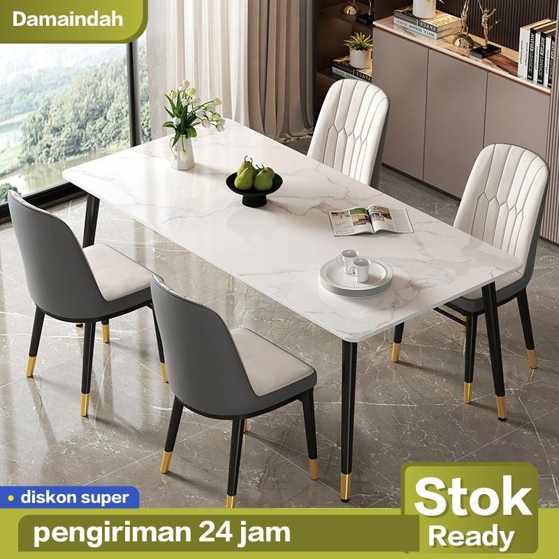 Jual Meja Makan Set 4 Kursi / Meja Makan Aesthetic / Meja Makan Kayu Dengan Sticker Marmer/ Meja ...