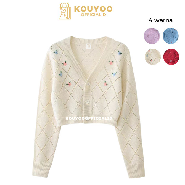 Jual KOUYOO Cardigan Korean Style Crop Import Blossom Motif Bunga ...