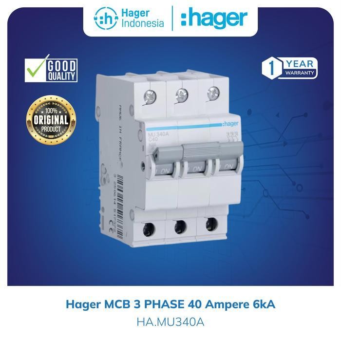Jual Hager MCB 3P 40 Ampere 3 Phase 40A 6kA 3 Pole MU340A | Shopee Indonesia
