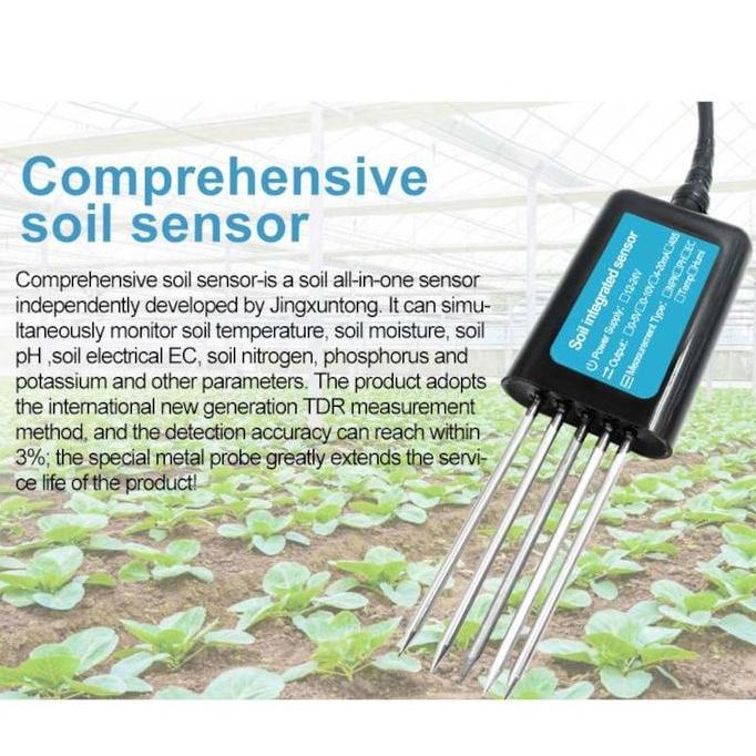 Jual Modbus Rs485 Sensor 7 In 1 Integrated Soil Ec Ph Npk Moisture ...