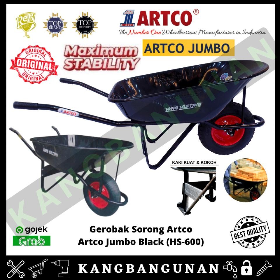 Jual Gerobak Sorong Dorong Pasir Cor Artco Jumbo Black Original HS-600 ...