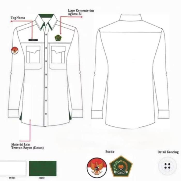 Jual Baju Pdh Pria Kemenag Putih List Ijo Lengan Panjang Bahan American ...