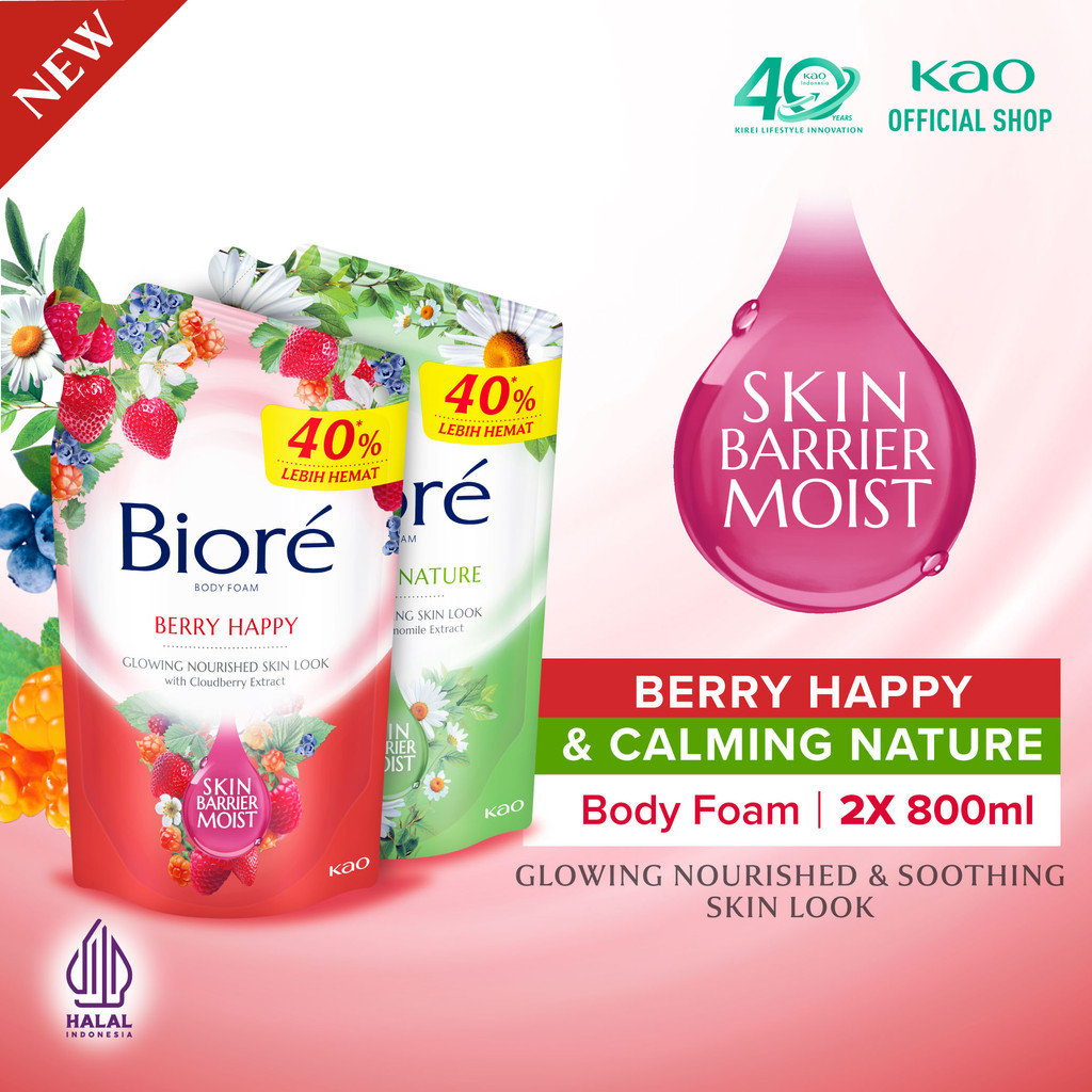 Jual Biore Body Foam Sabun Mandi Cair Berry Happy & Calming Nature 2 x 800ml | Shopee Indonesia
