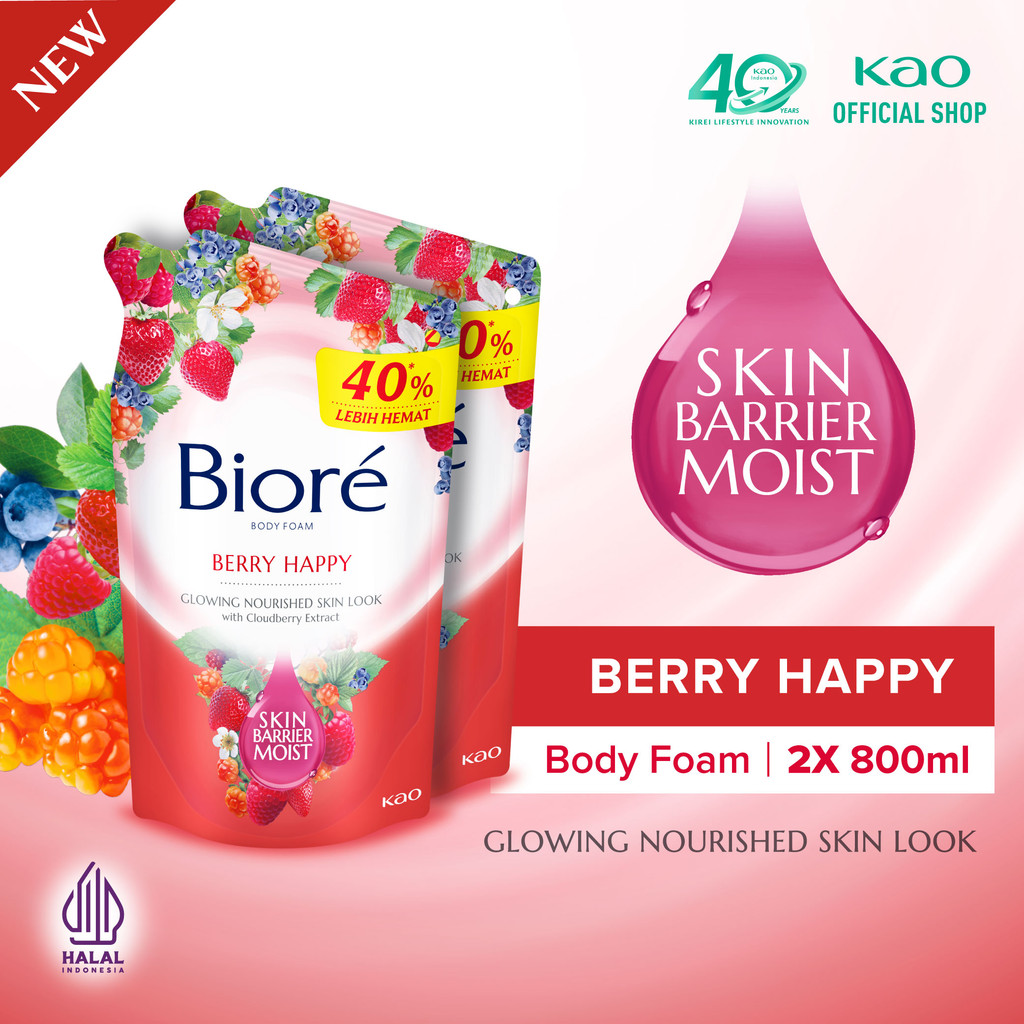 Jual Biore Body Foam Sabun Mandi Cair Berry Happy Pouch 800ml Twinpack ...