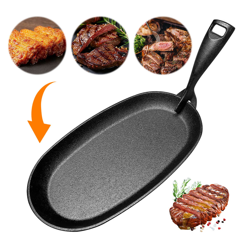 Jual Cast Iron 10.6 X 6.89in Sizzler Pan Oval Shape Steak Plate Fajita ...