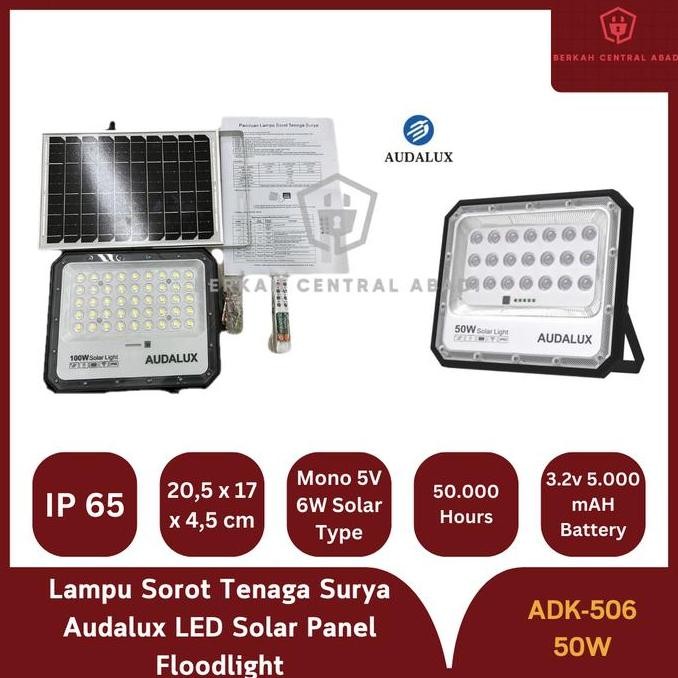 Jual Lampu Sorot Solar Audalux 50 Watt LED Solar Panel Floodlight ...