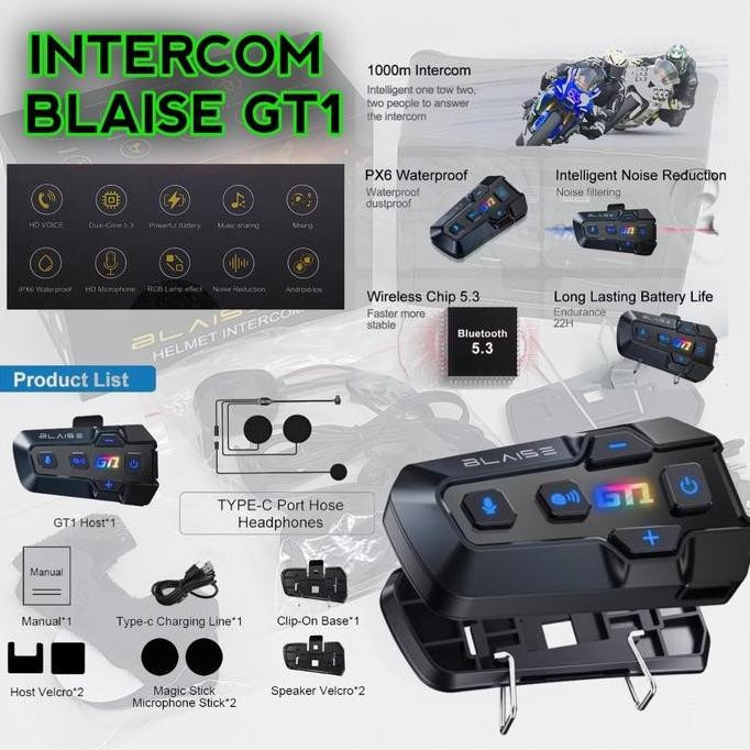 Jual TERMURAH - INTERCOM BLAISE GT1 intercom helmet ( dapat 2 mic ...