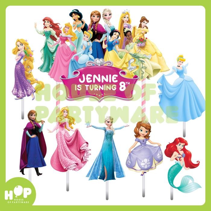 Jual Cake Topper Princess Disney + CUSTOM Nama Ultah Hiasan Kue Ulang ...