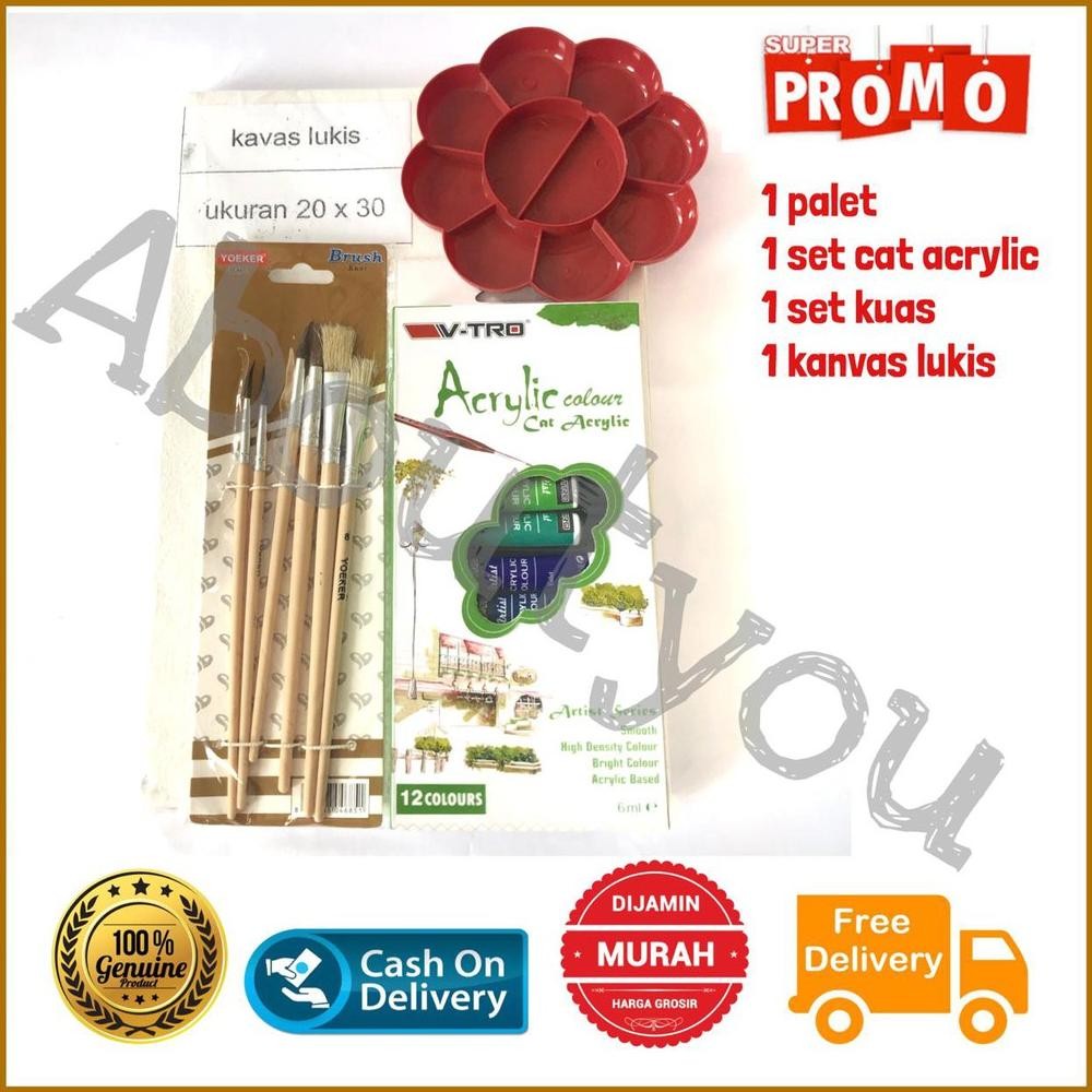 Jual Kekinian - PAKET LUKIS KOMPLIT 4 in 1 KANVAS Besar Cat Akrilik ...