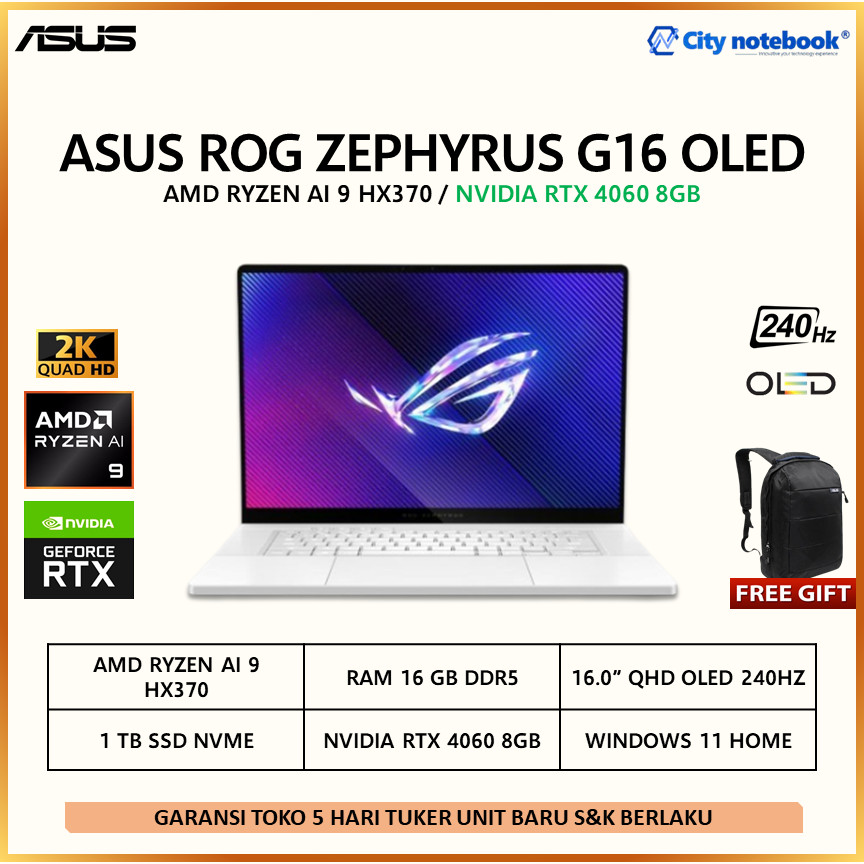 Jual Asus ROG Zephyrus G16 OLED GA605WV Ryzen AI 9 HX370 RTX4060 8GB ...