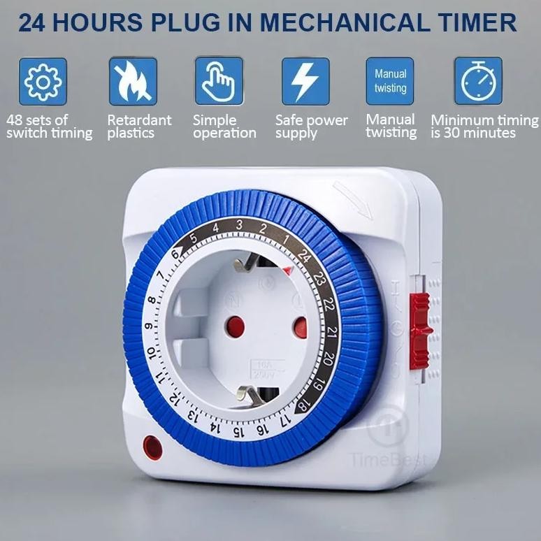 Jual Eu/Us 24 Hours Timer Switch Timer Plug In Mechanical Grounded Programmable Smart Countdown ...