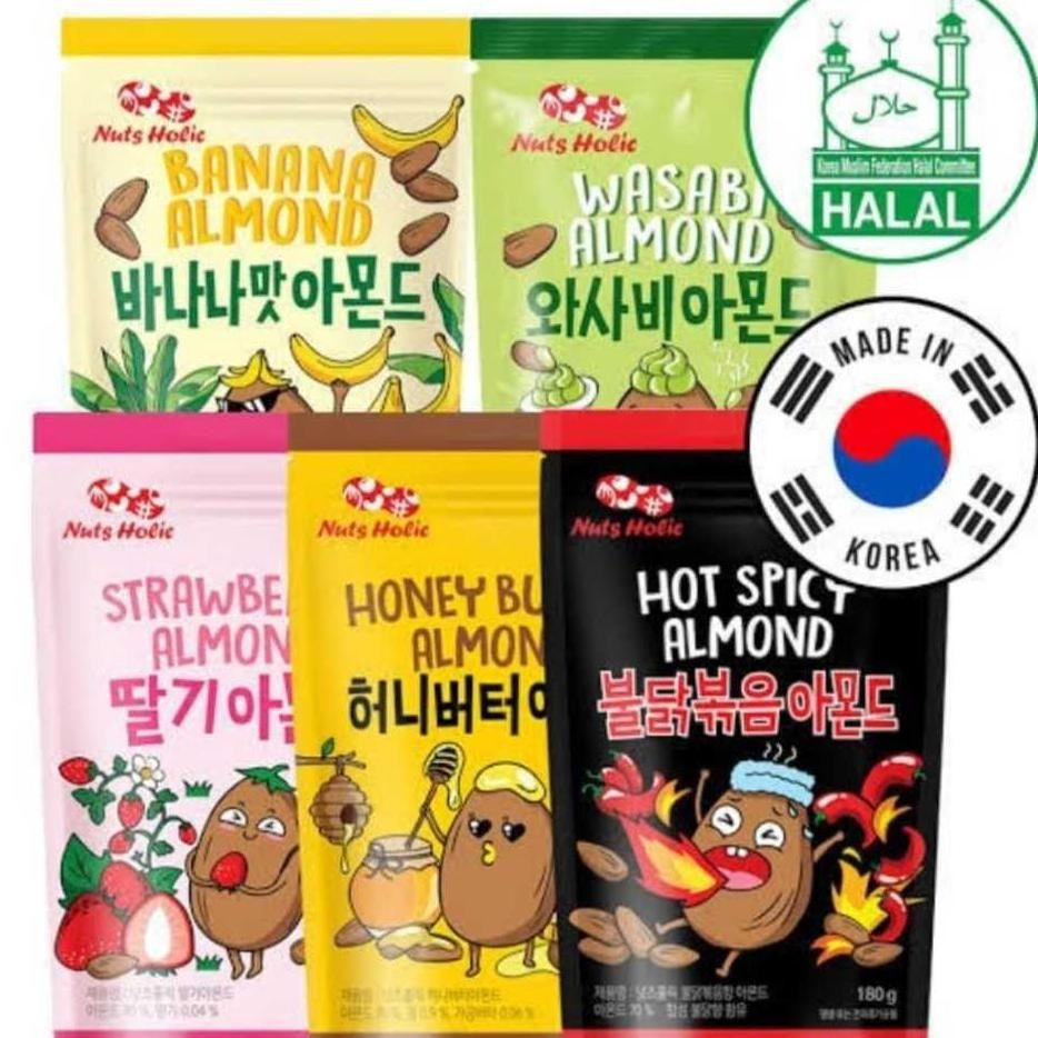 Jual Nuts Holic Korean Almond Halal 180G Honey Butter Strawberry Banana ...