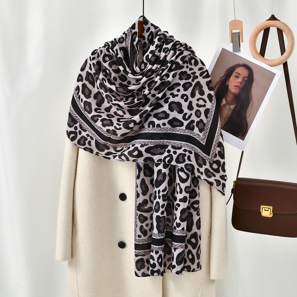 Jual Trendy Classic Cotton Linen Feel Leopard Print Long Scarf Xiyin ...
