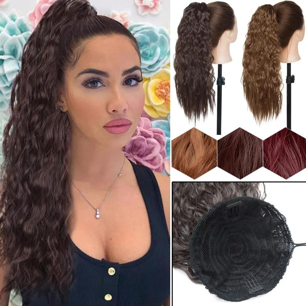 Jual Snoilite Synthetic 18Inch Long Corn Wave Ponytail Extensions Afro ...