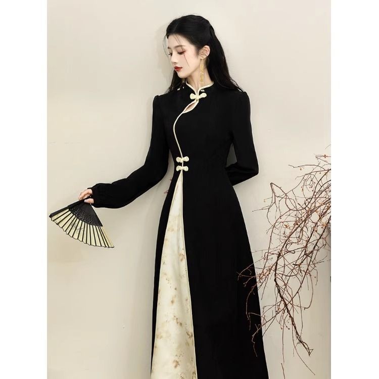 Jual Cheongsam Hitam Gaya Cina Baru Wanita yang Ditingkatkan, Elegan ...