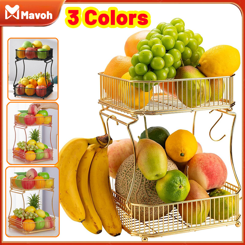 Jual Tray Buah 2 Tingkat Metal Fruit Basket Emas Tempat Buah Wadah Buah ...