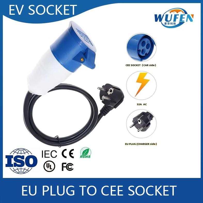Jual 32A Cee Socket Ev Charger Connector Evse Schuko Plug Uk Plug To ...