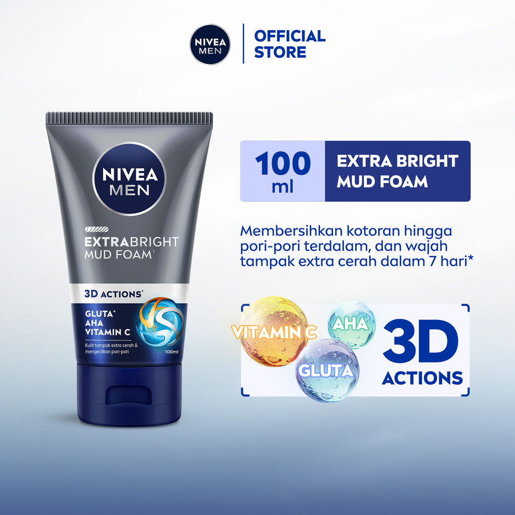 Jual NIVEA MEN Mud Foam Extra Bright Mud Foam 100ml - Sabun cuci muka ...