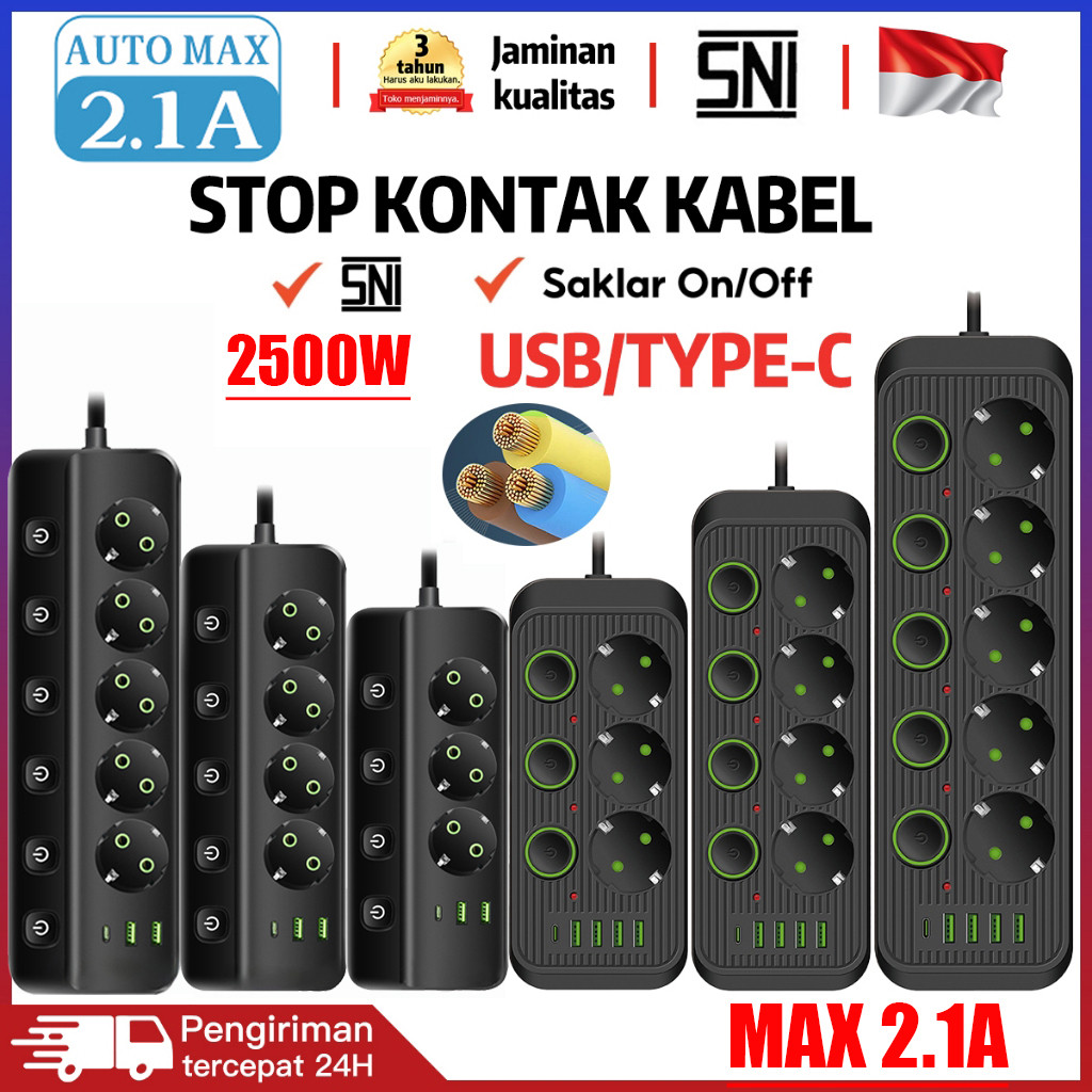 Jual 2500W Stop Kontak USB Kabel Serbaguna Multiguna Panjang 2/3/5 Meter Original Power Socket 2 ...