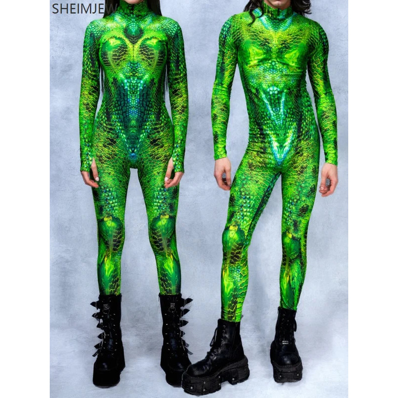 Jual Funny Couple Lizard Bodysuit Unique Animal Green Anaconda Jumpsuit ...
