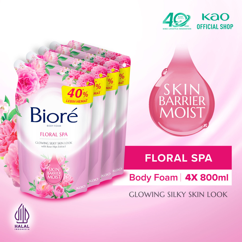 Jual Biore Body Foam Sabun Mandi Cair Floral Spa Pouch 800ml Fourpack | Shopee Indonesia