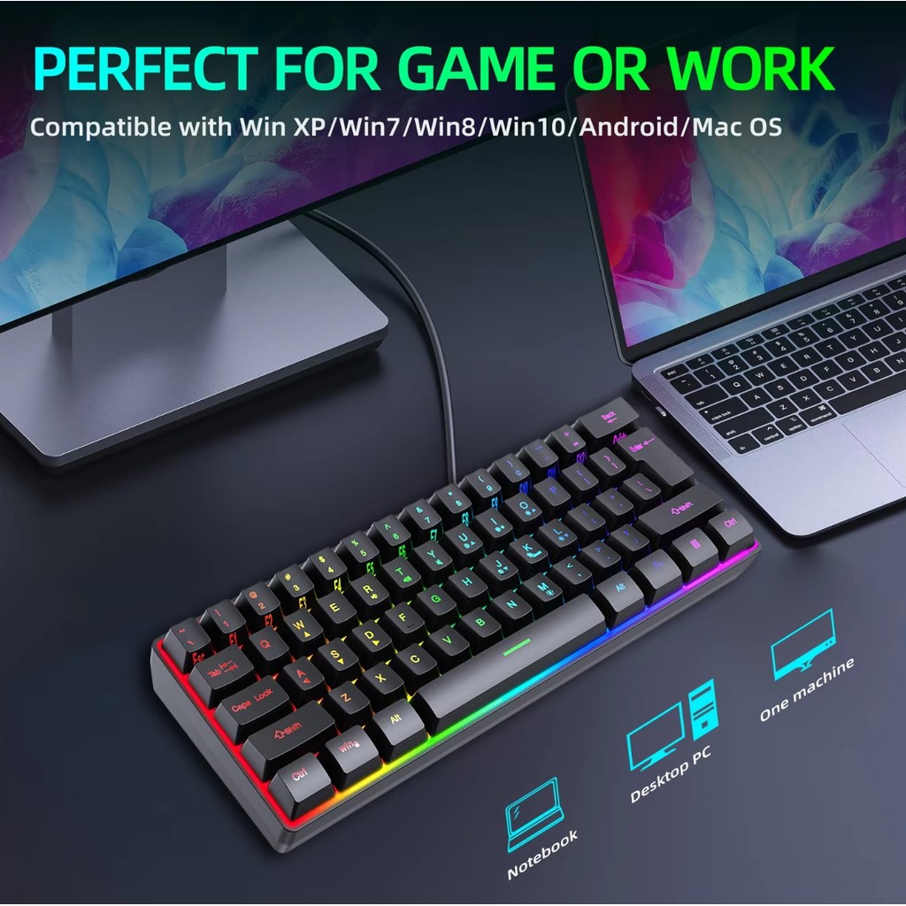 Jual Y-FRUITFUL Keyboard Gaming RGB Backlit Mechanical Feel 61 Key ...