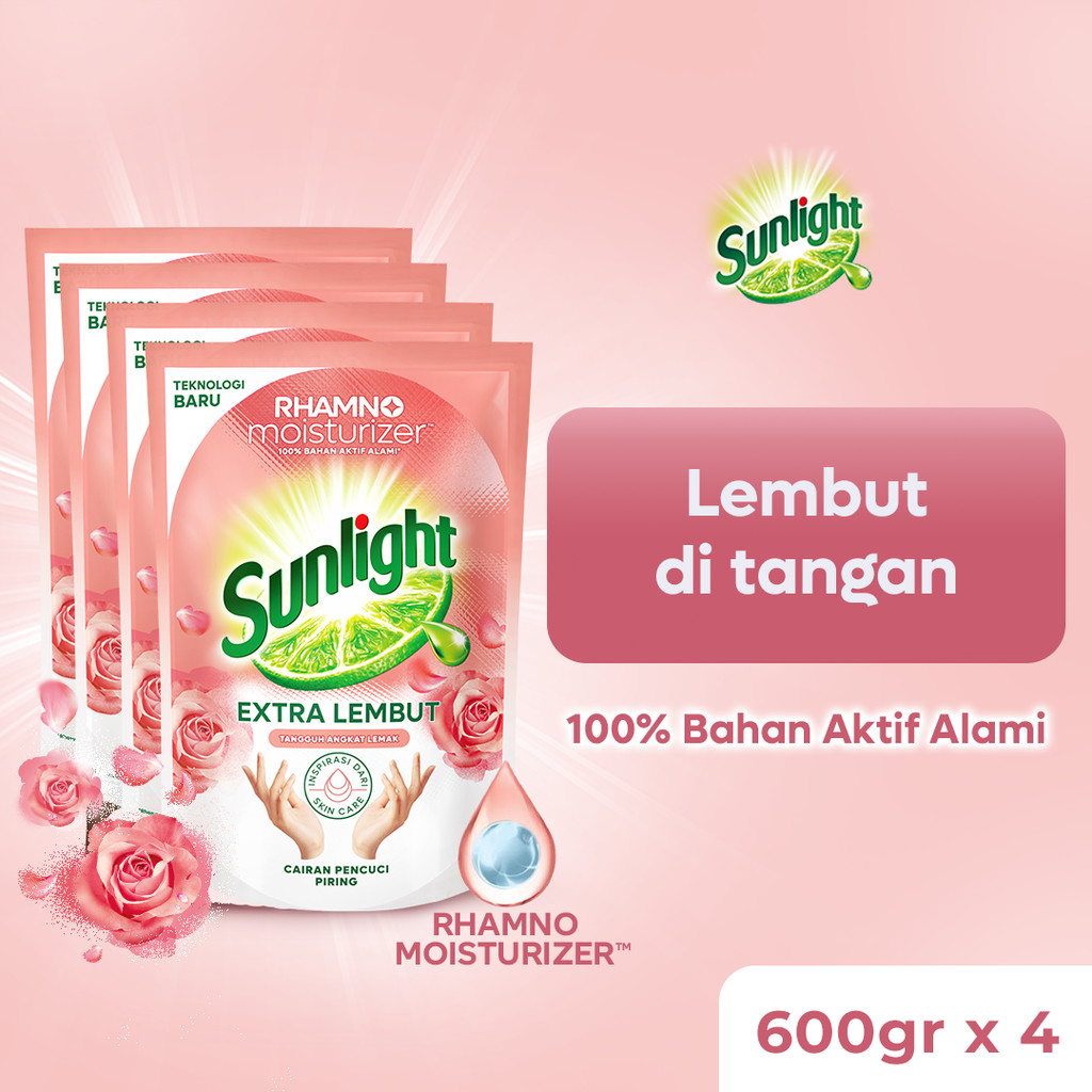 Jual Sunlight Sabun Cuci Piring Cair Refill Extra Lembut 600gr x4 ...