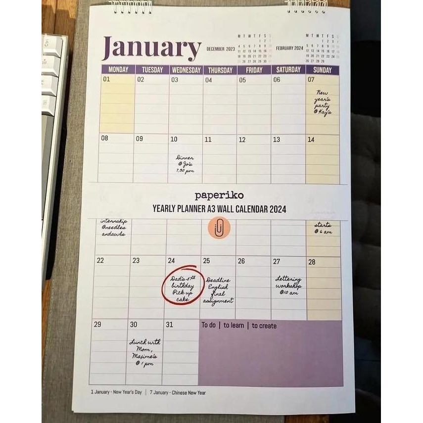 Jual New PAPERIKO 2025 A3 Wall Planner Calendar/ Kalender Catatan ...