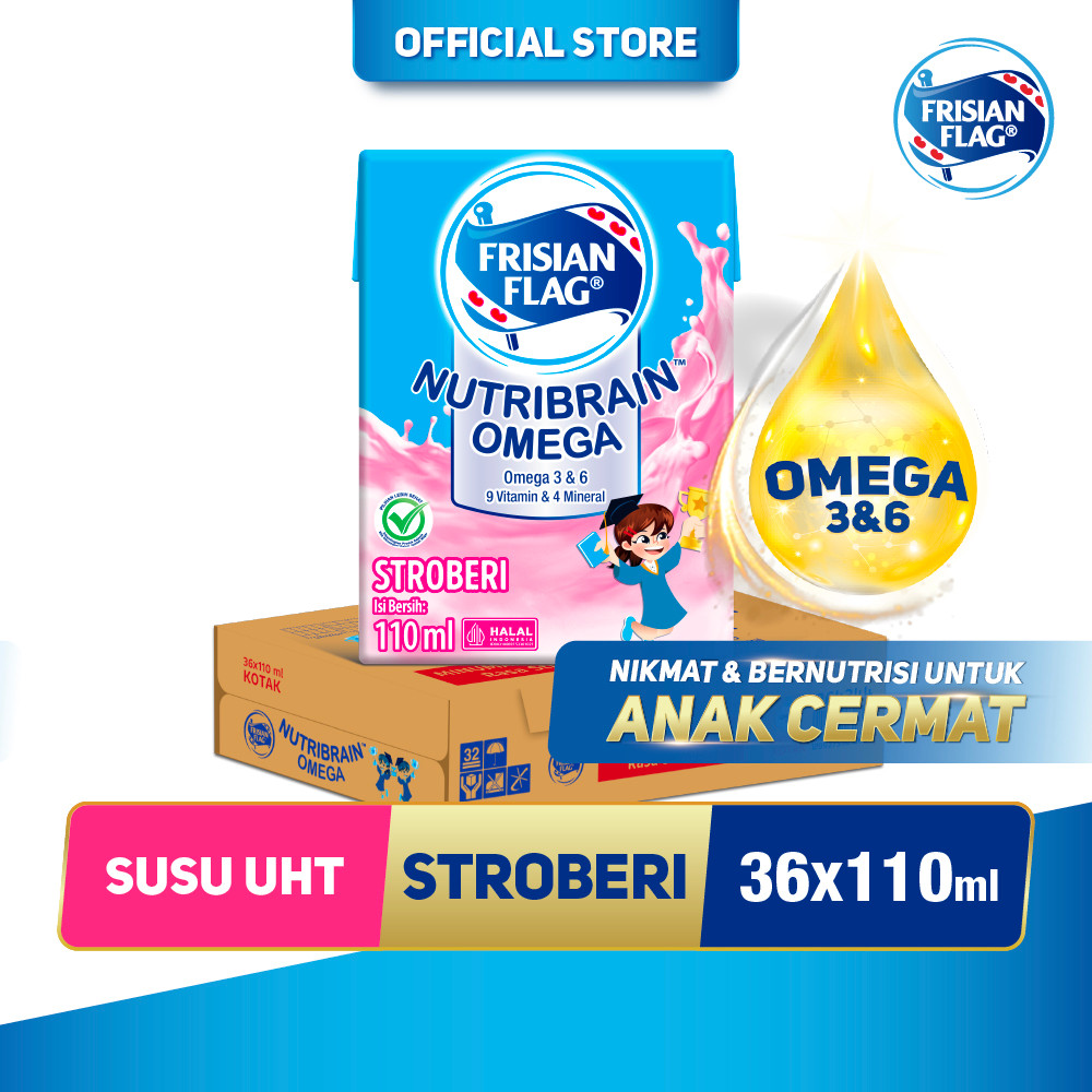 Jual Frisian Flag Omega Susu UHT Strawberry 110ml x 36 pcs (Karton) | Shopee Indonesia