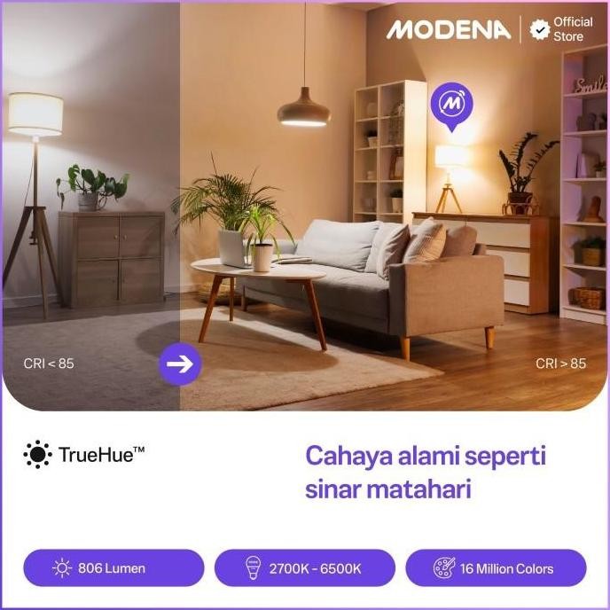 Jual Modena Smart Led Bulb Rgb + Cct 9W | Lb 3092 Itwa Lampu Wifi 9 ...